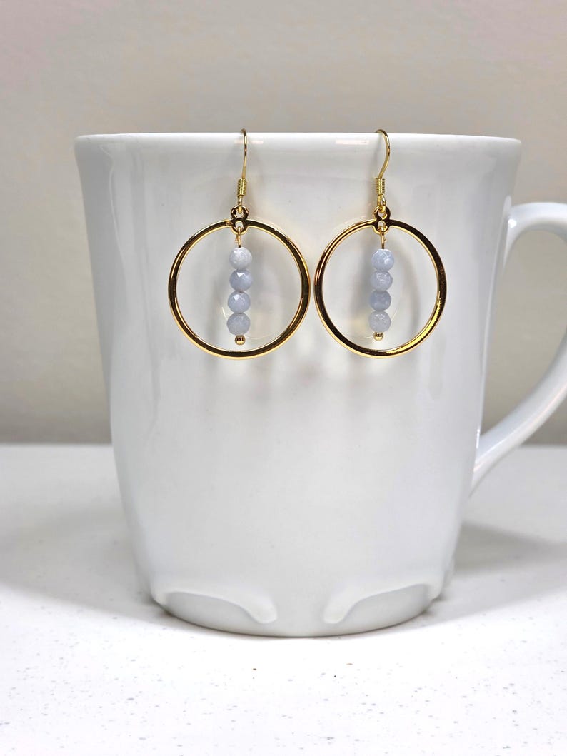 Angelite Light Blue Gemstone Beaded Dangle Earrings / Lightweight ...