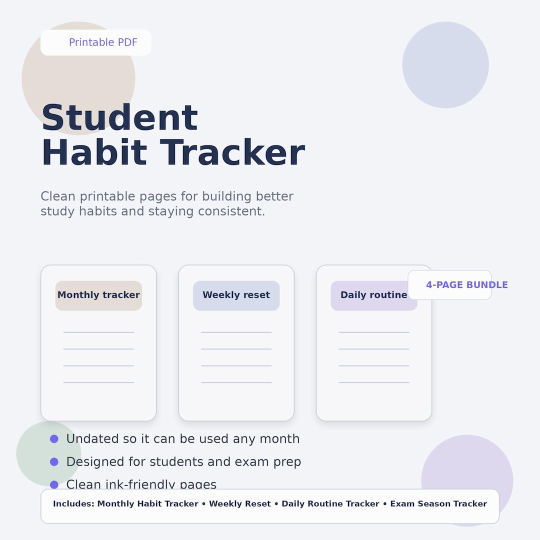 Student Habit Tracker Printable | Monthly, Weekly, Daily Routine (PDF ...
