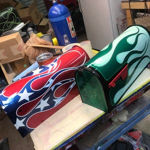 Custom Painted Flamed American Flag Mailbox, Flame Mailbox, Painted ...