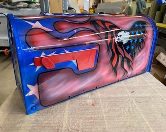 Custom Painted Flamed American Flag Mailbox, Flame Mailbox, Painted ...