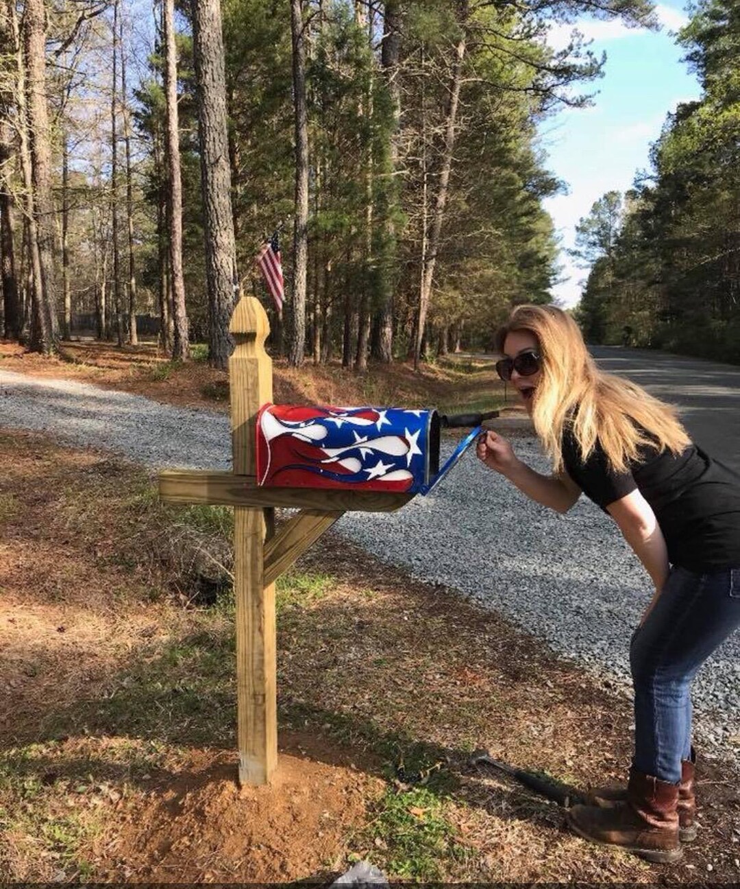 Custom Painted Flamed American Flag Mailbox, Flame Mailbox, Patriotic ...