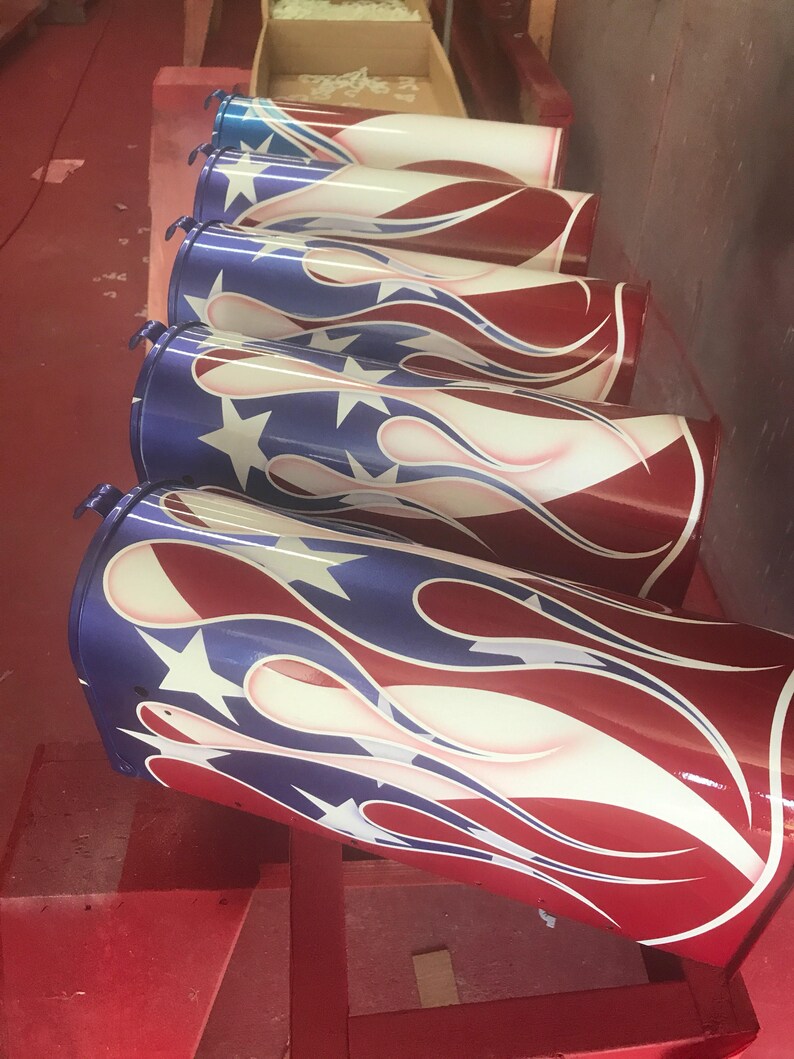 Custom Painted Flamed American Flag Mailbox - Etsy