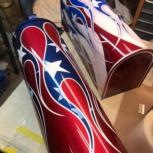 Custom Painted Flamed American Flag Mailbox, Flame Mailbox, Painted ...