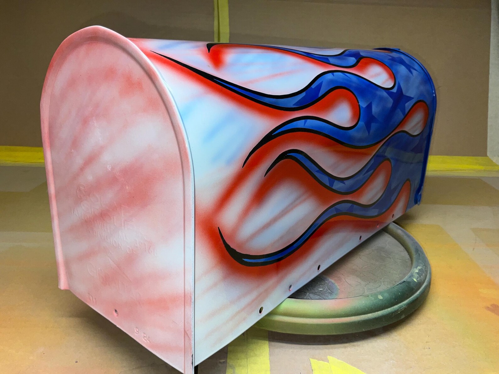 Custom Painted Flamed Patriotic American Flag Mailbox, Flame Mailbox ...