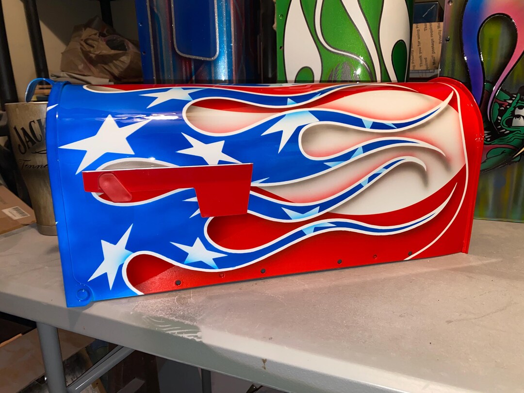 Custom Painted Flamed American Flag Mailbox, Flame Mailbox, Painted ...