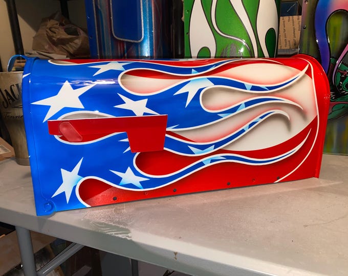 Custom Painted Flamed American Flag Mailbox, Flame Mailbox, Painted ...
