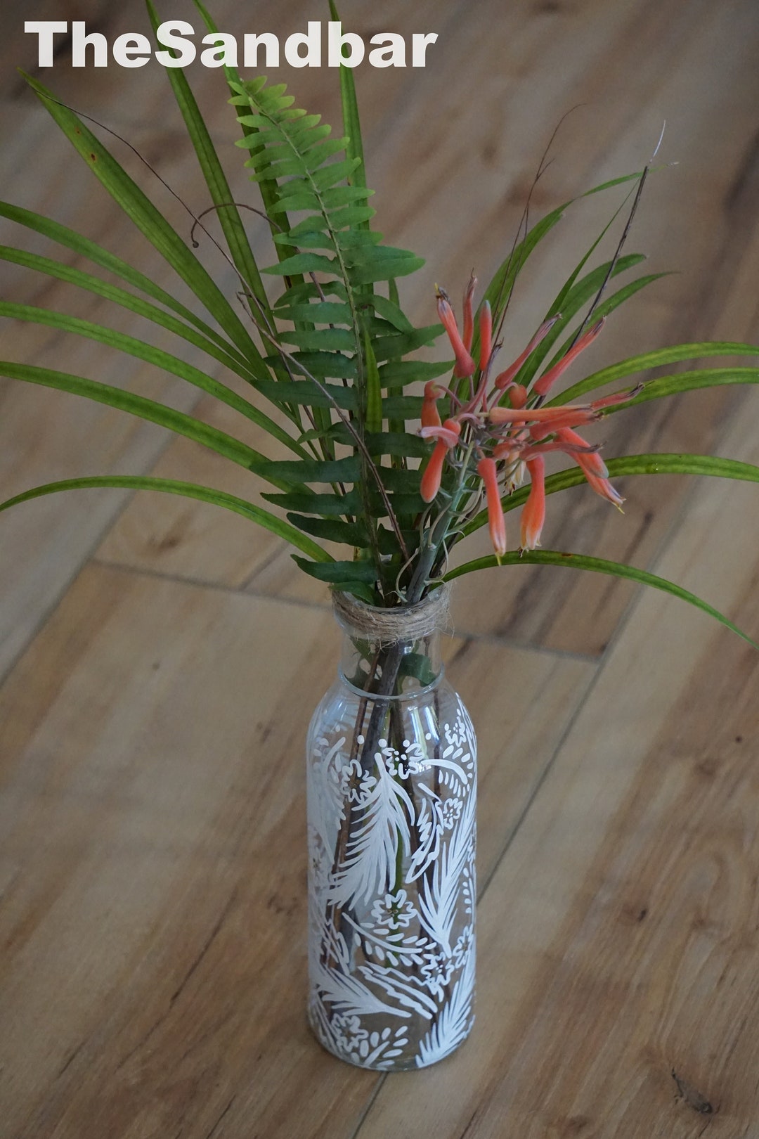 Tropical Leaf Vase Handpainted Glass Vase Set Beach House Upcycled ...