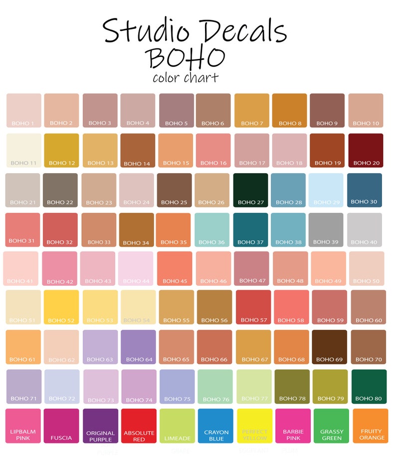 Studio Decals COLOR SAMPLES & Color Chart - Etsy