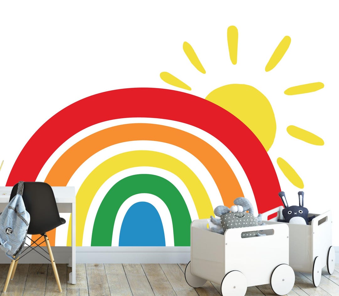 Large Sun Wall Decal, Boho Half Sun Decal, Rainbow, Sun, Fabric Wall ...
