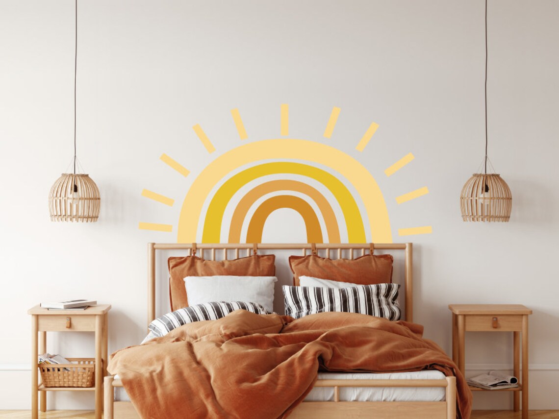 Half Sun Wall Decal Boho Half Sun Wall Sticker Decal Peel - Etsy
