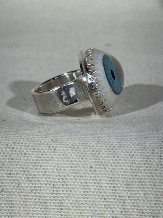 Bright blue prosthetic eye set sterling in silver rin… - Gem