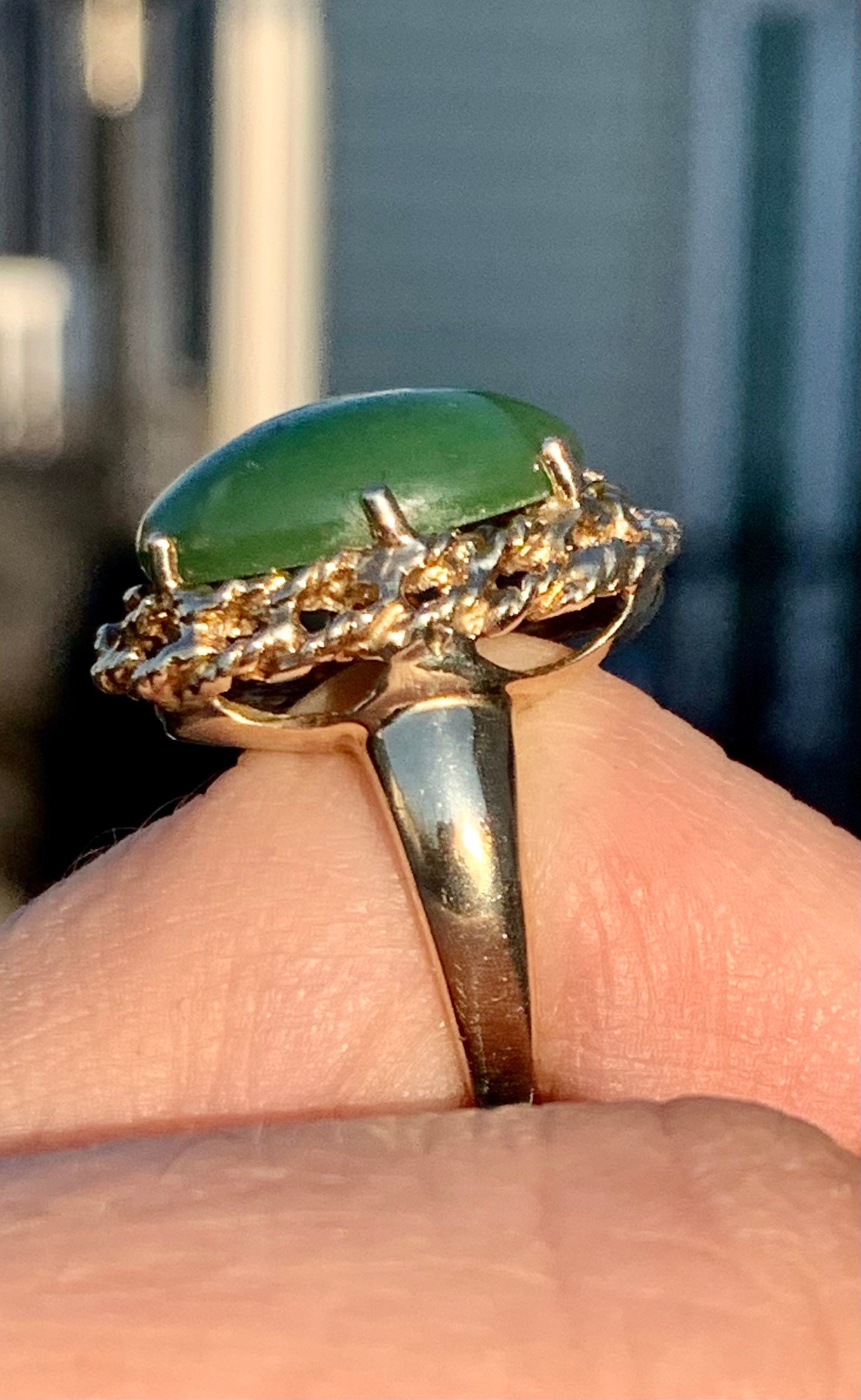 Vintage 10 Karat Gold and Nephrite Jade Cabochon Ring in a - Etsy
