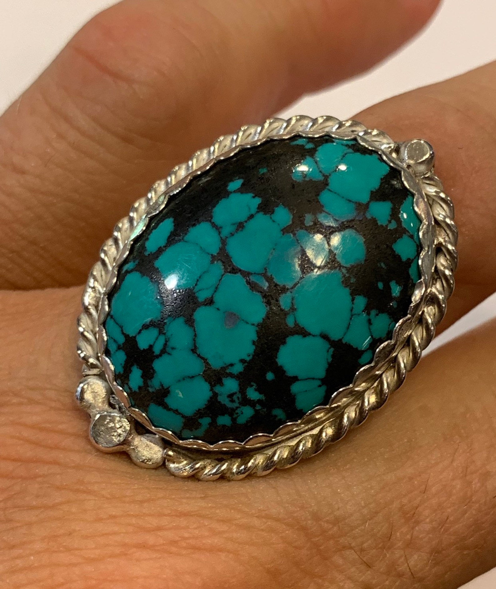 Amazing spiderweb turquoise set in sterling silver handmade by - Etsy.de