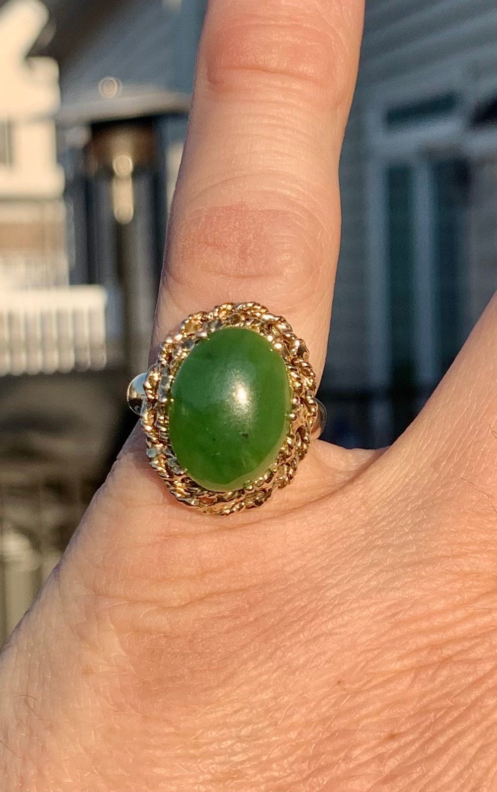 Vintage 10 Karat Gold and Nephrite Jade Cabochon Ring in a - Etsy