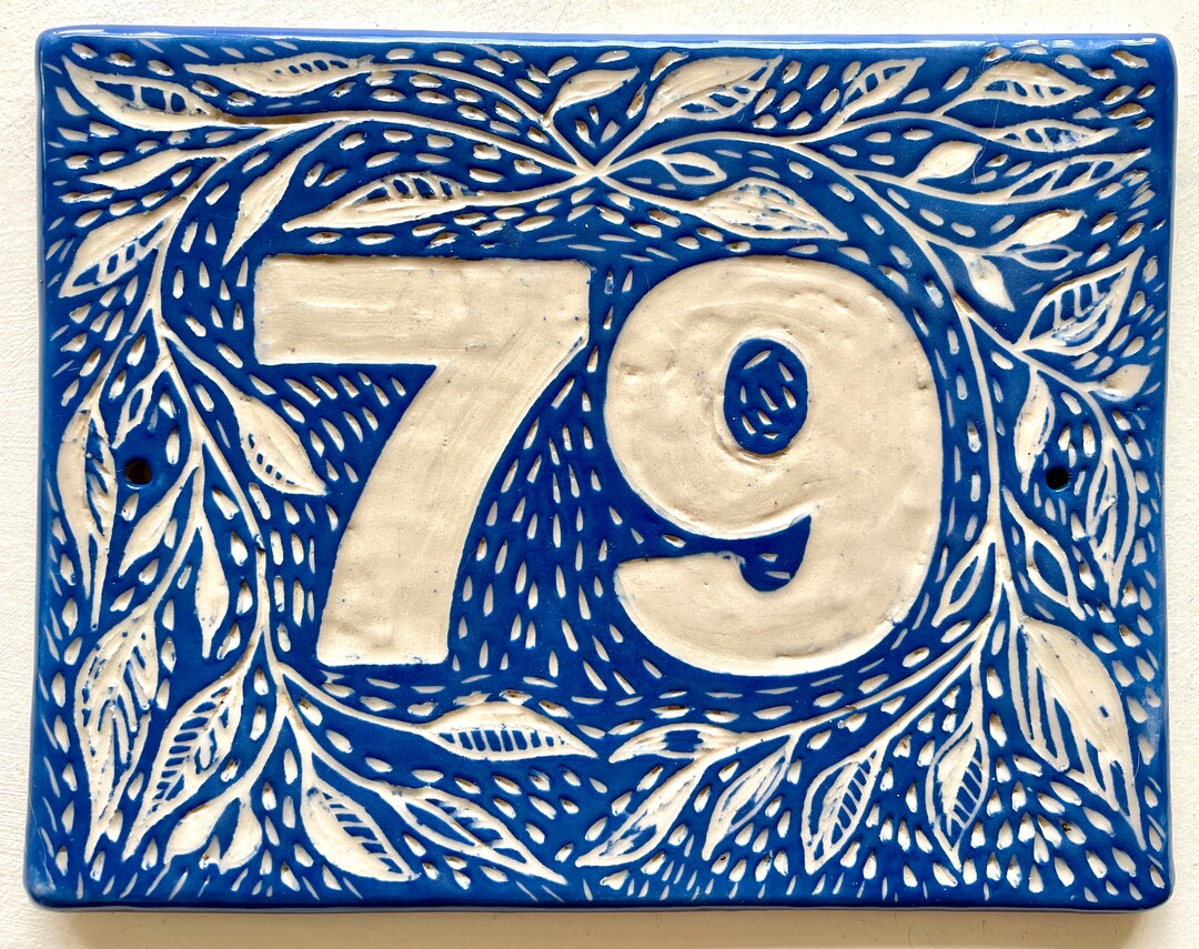 Blue or Black White Hand Carved Ceramic Door Number Handmade for Your ...