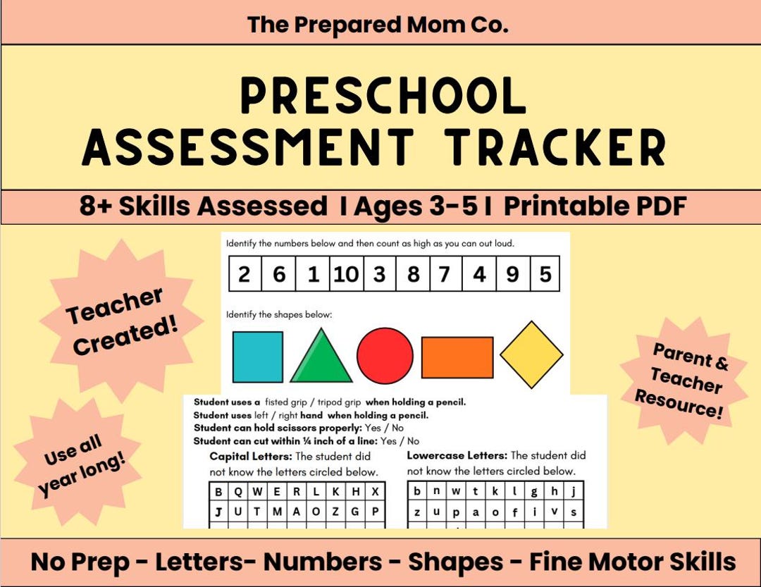 Preschool Assessment Bundle | Toddler Learning Tracker | Kindergarten ...
