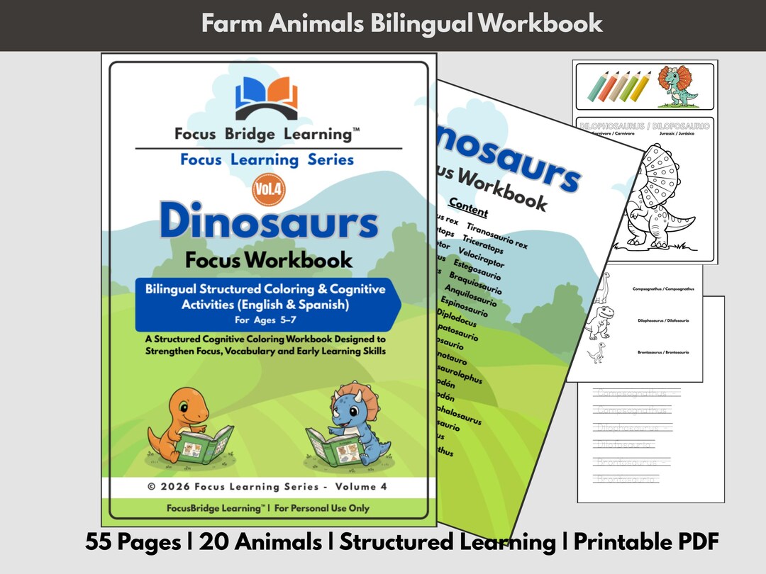 Bilingual Dinosaurs Workbook, Structured Learning Activities Printable ...