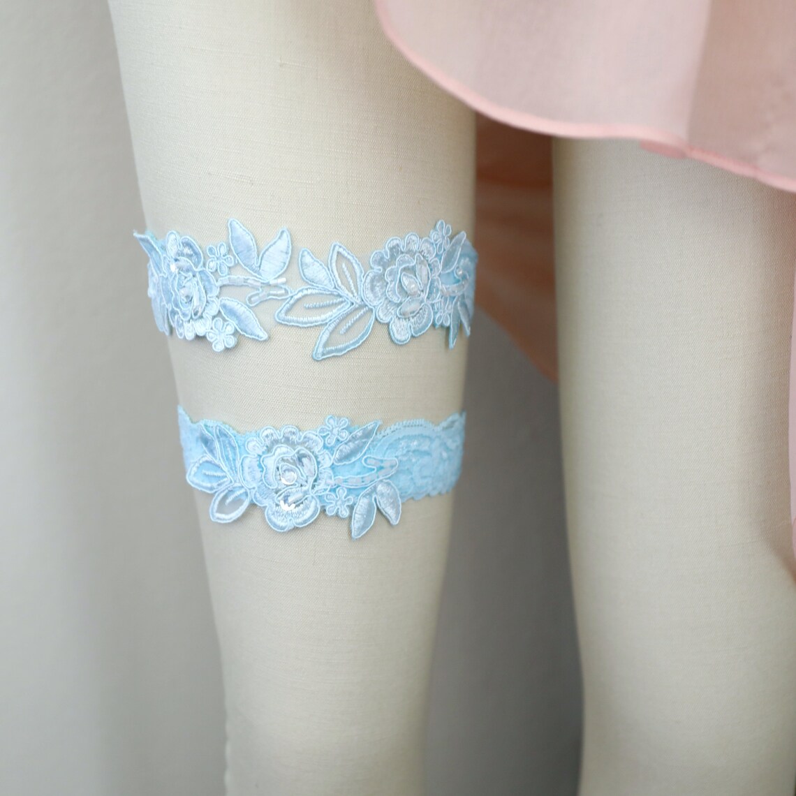 Blue Wedding Garter Light Blue Embroidery Flower Lace Wedding - Etsy