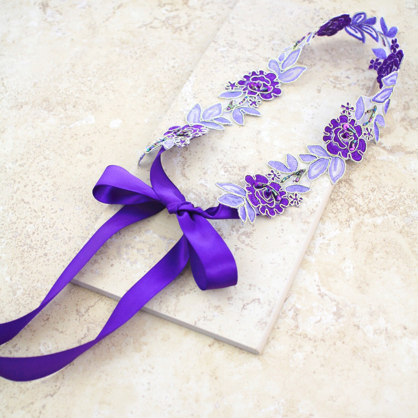 Purple and Lavender Embroidery Flower Lace Sash , Bridal Purple Sash ...