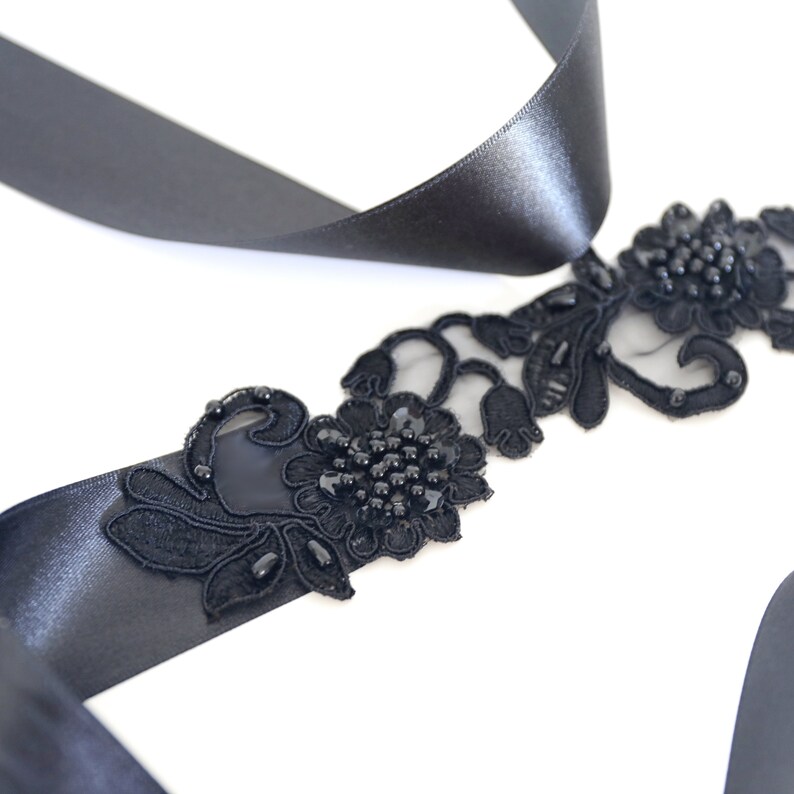 Black Beaded Lace Sash, Bridal Sash, Bridal Black Sash, Bridesmaid Sash ...
