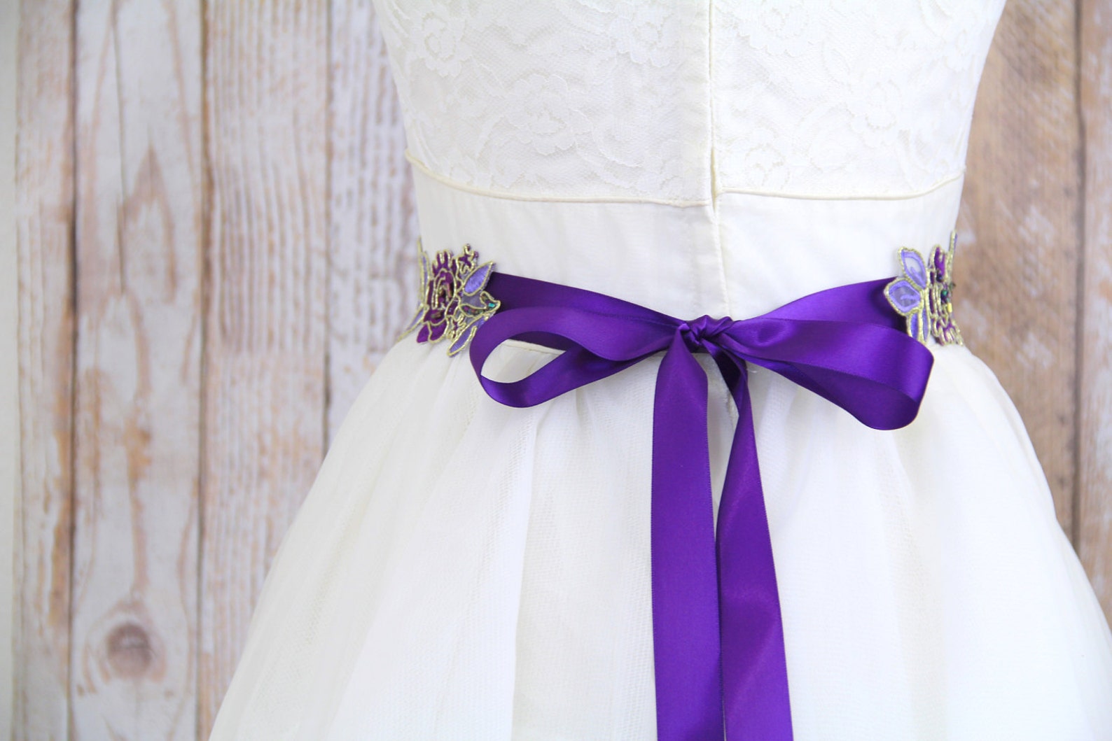 Purple and Lavender Embroidery Flower Lace Sash , Bridal Purple Sash ...