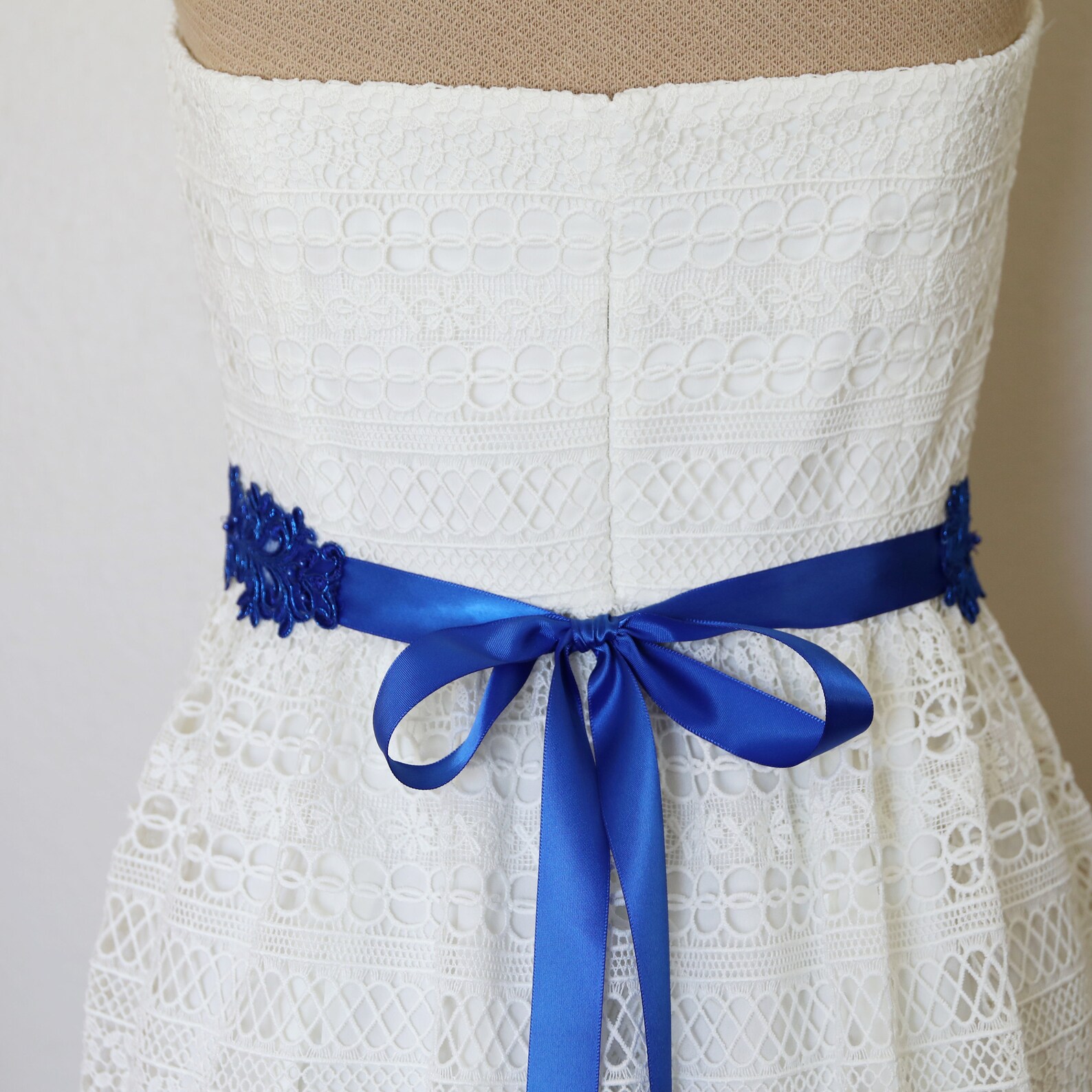 Royal Blue Beaded Lace Sash Royal Blue Lace Headband Bridal | Etsy