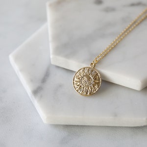Gold Sun Coin Necklace, Gold Sunburst Coin Necklace, Bridesmaid Gift ...