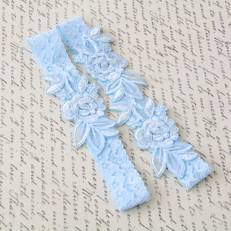 Light Blue Embroidery Flower Lace Wedding Garter Set Light - Etsy