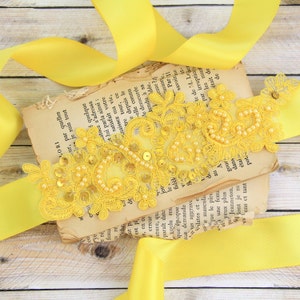 Yellow Sequins and Beaded Lace Sash, Bridal Yellow Sash, Bridesmaid ...