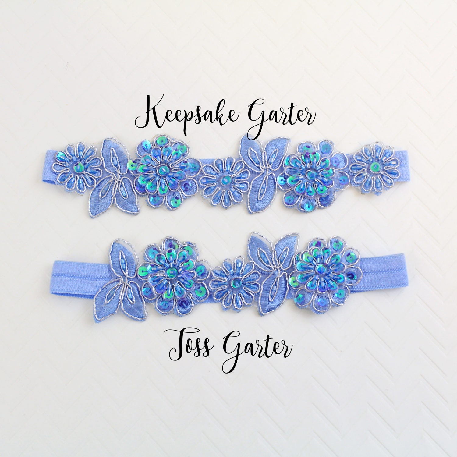 Blue Sequined Flower Lace Wedding Garter Powder Blue Wedding - Etsy