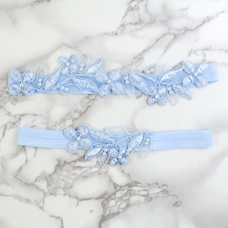 Light Blue Embroidery Flower Lace Wedding Garter Light Blue - Etsy