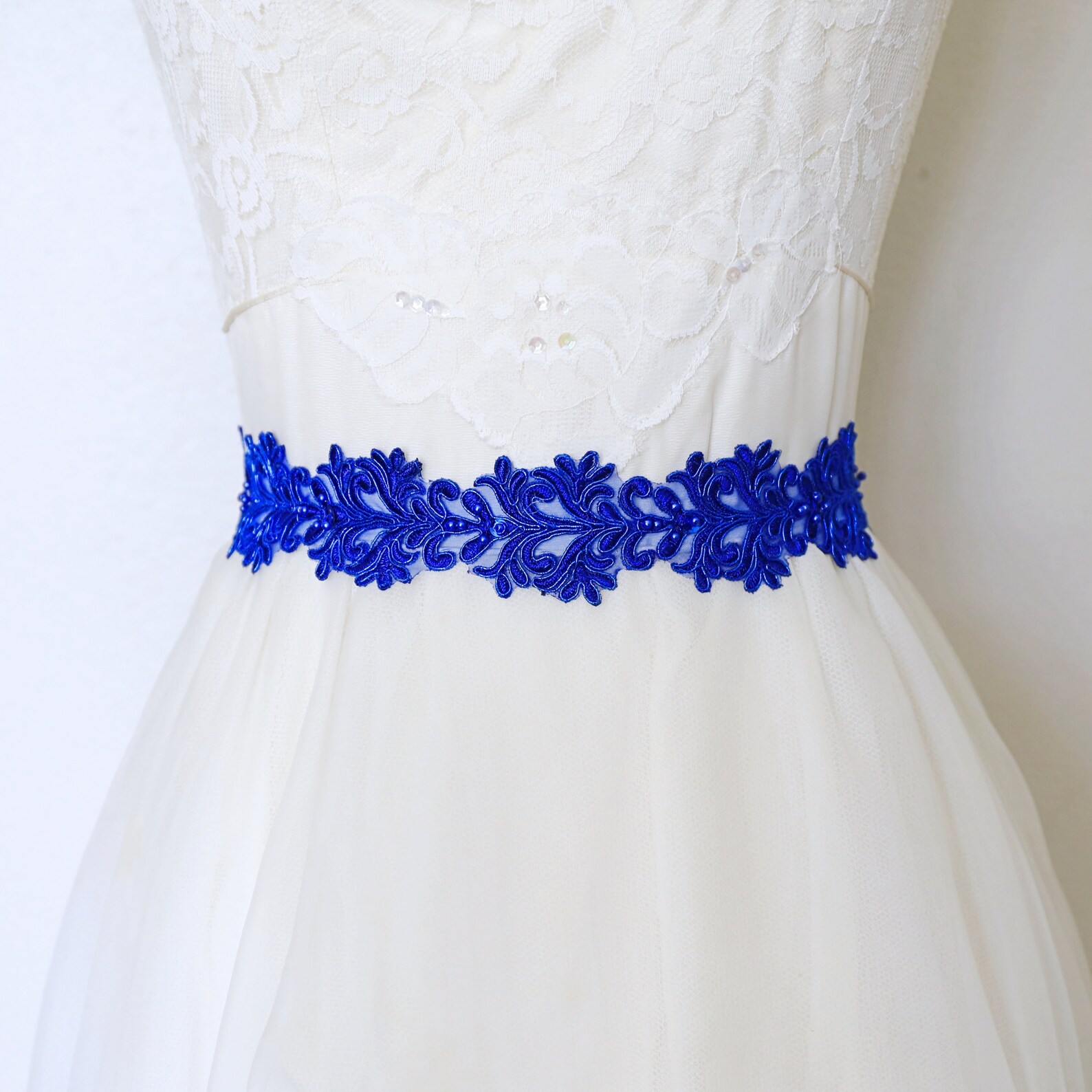 Royal Blue Beaded Lace Sash Blue Lace Sash Belt Bridesmaid | Etsy