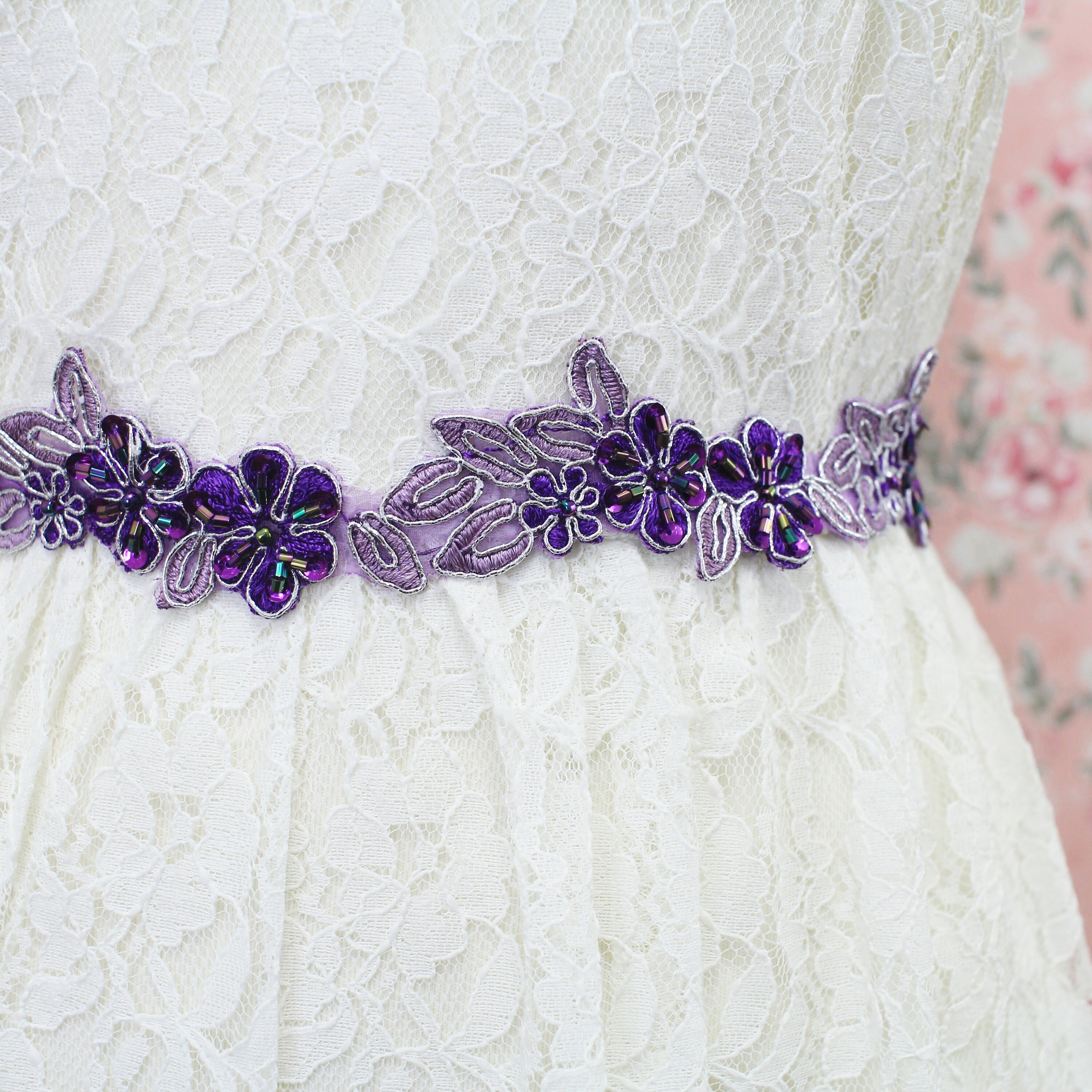 Purple and Lavender Beaded Lace Sash Purple Lace Headband | Etsy