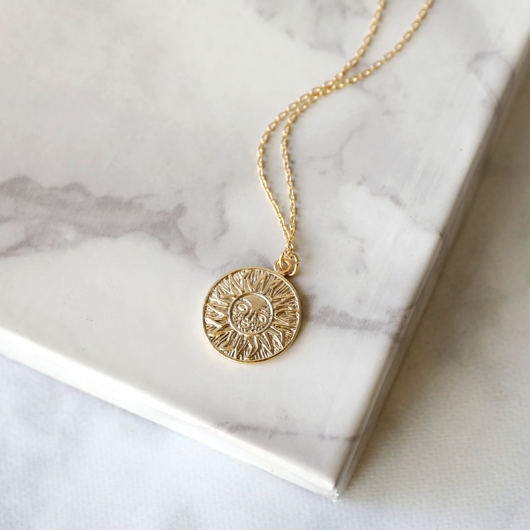Gold Sun Coin Necklace, Gold Sunburst Coin Necklace, Bridesmaid Gift ...