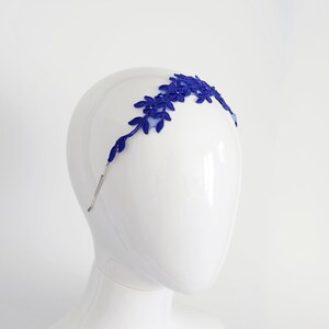 Blue Beaded Lace Headband , Bridal Royal Blue Lace Headband, Blue Lace ...
