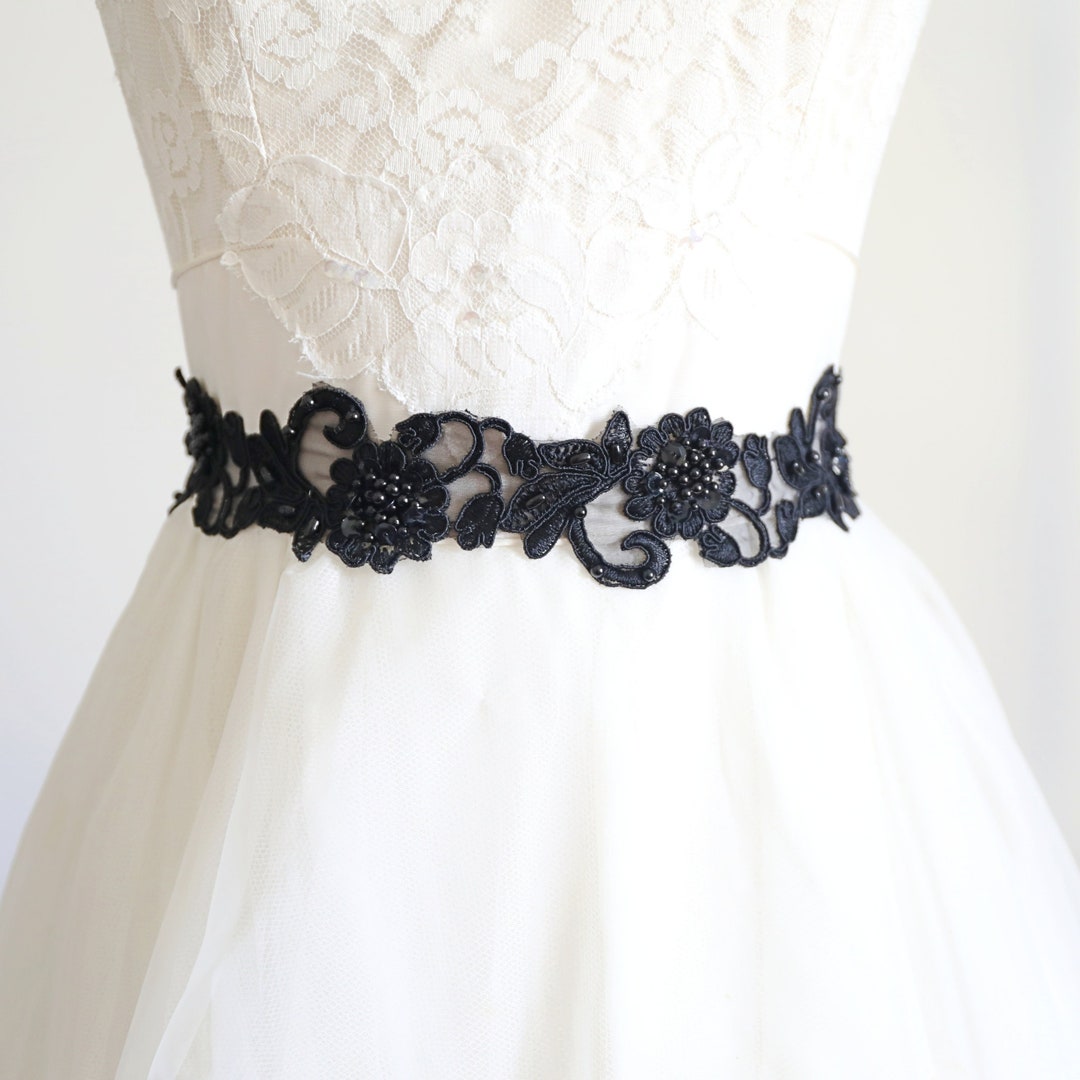 Black Beaded Lace Sash, Bridal Sash, Bridal Black Sash, Bridesmaid Sash ...