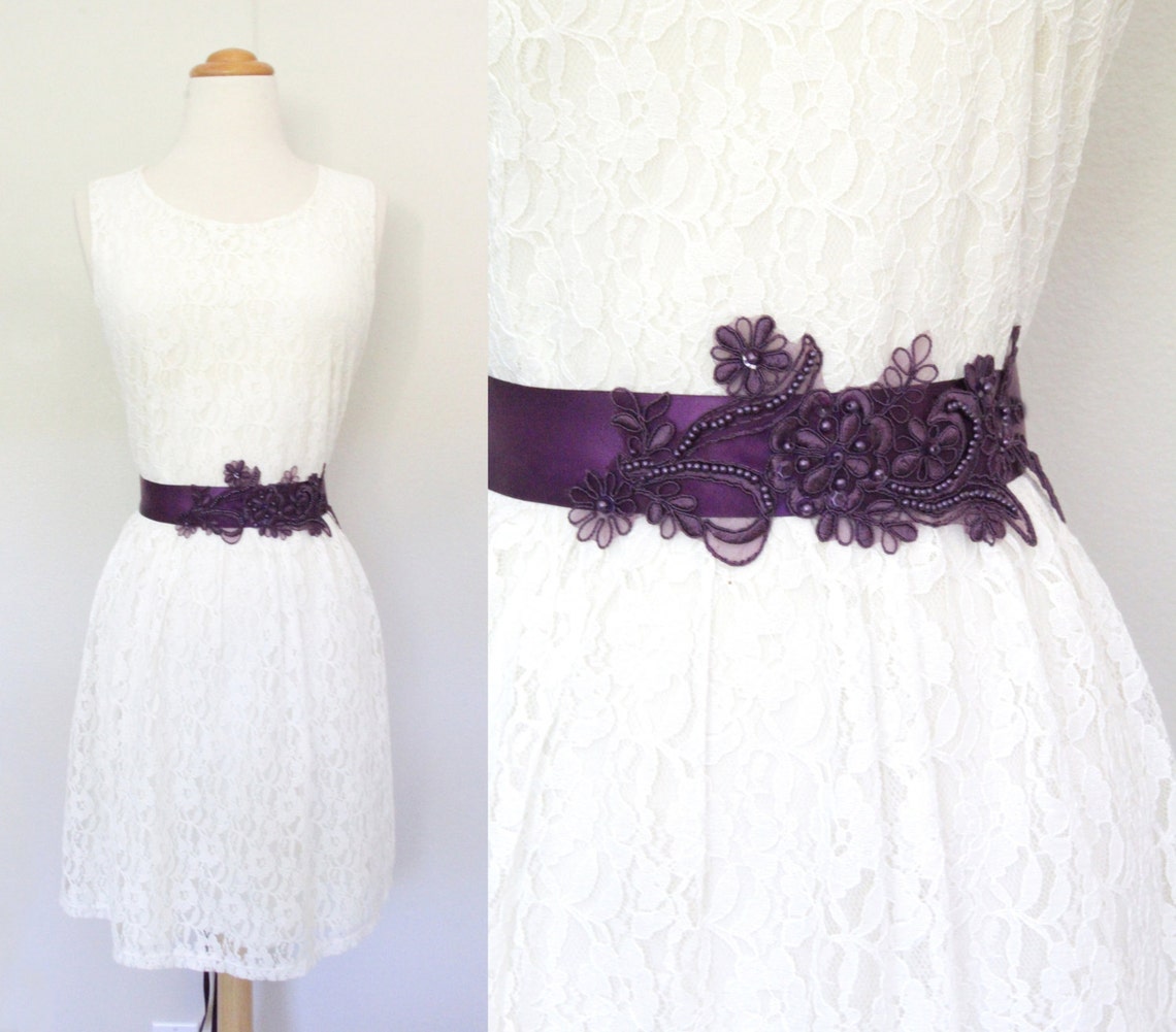 Plum Beaded Lace Sash Bridal Sash Bridal Headband - Etsy
