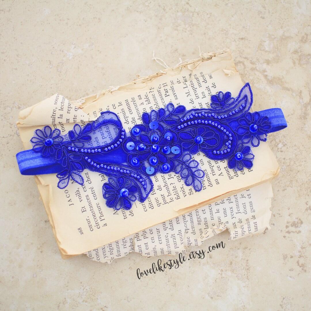 Wedding Garter Royal Blue Beaded Lace Wedding Garter Blue - Etsy