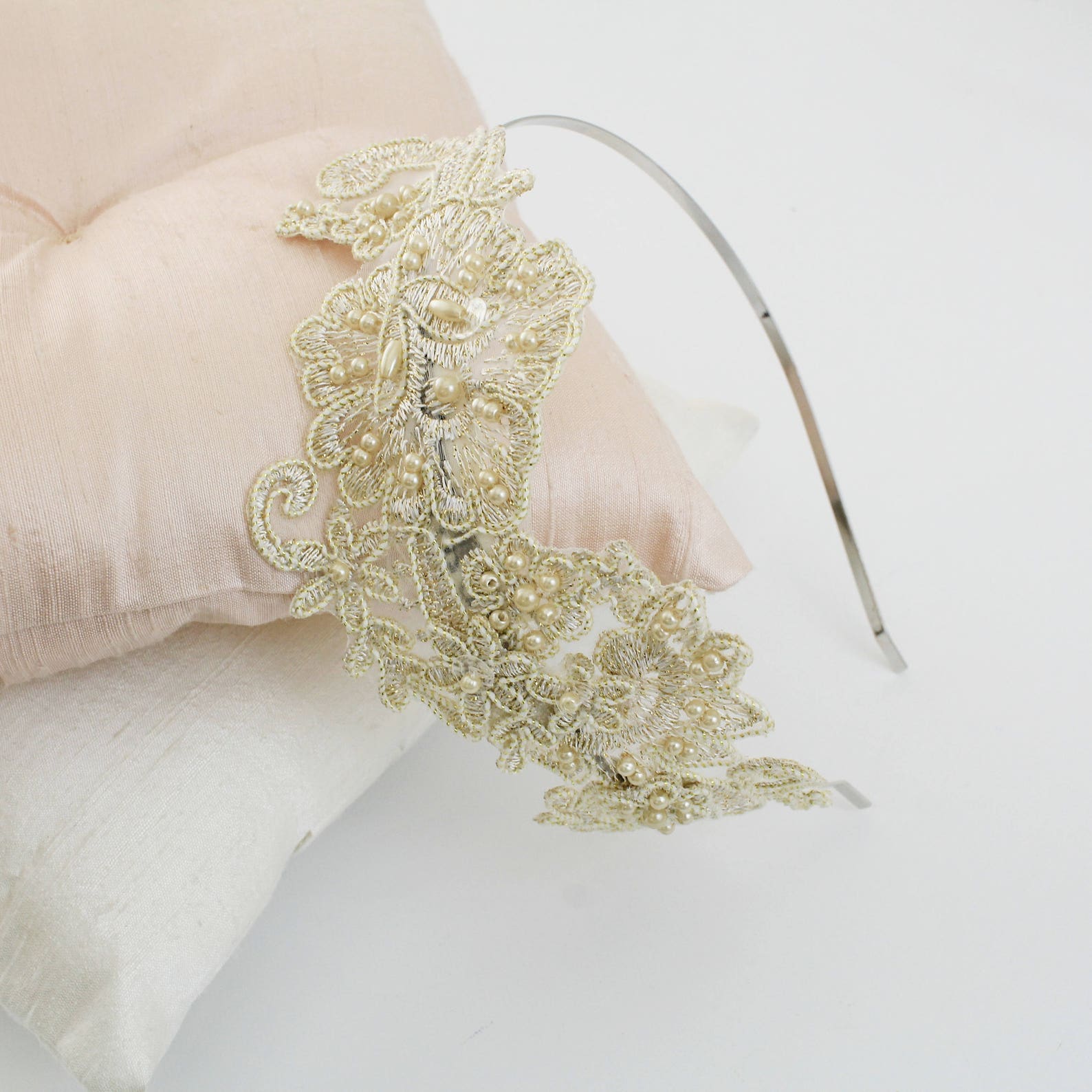 Light Gold Beaded Lace Headband Bridal Head Piece Bridesmaid | Etsy