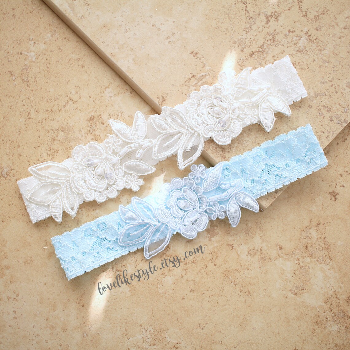 Ivory and Light Blue Embroidery Flower Lace Wedding Garter - Etsy