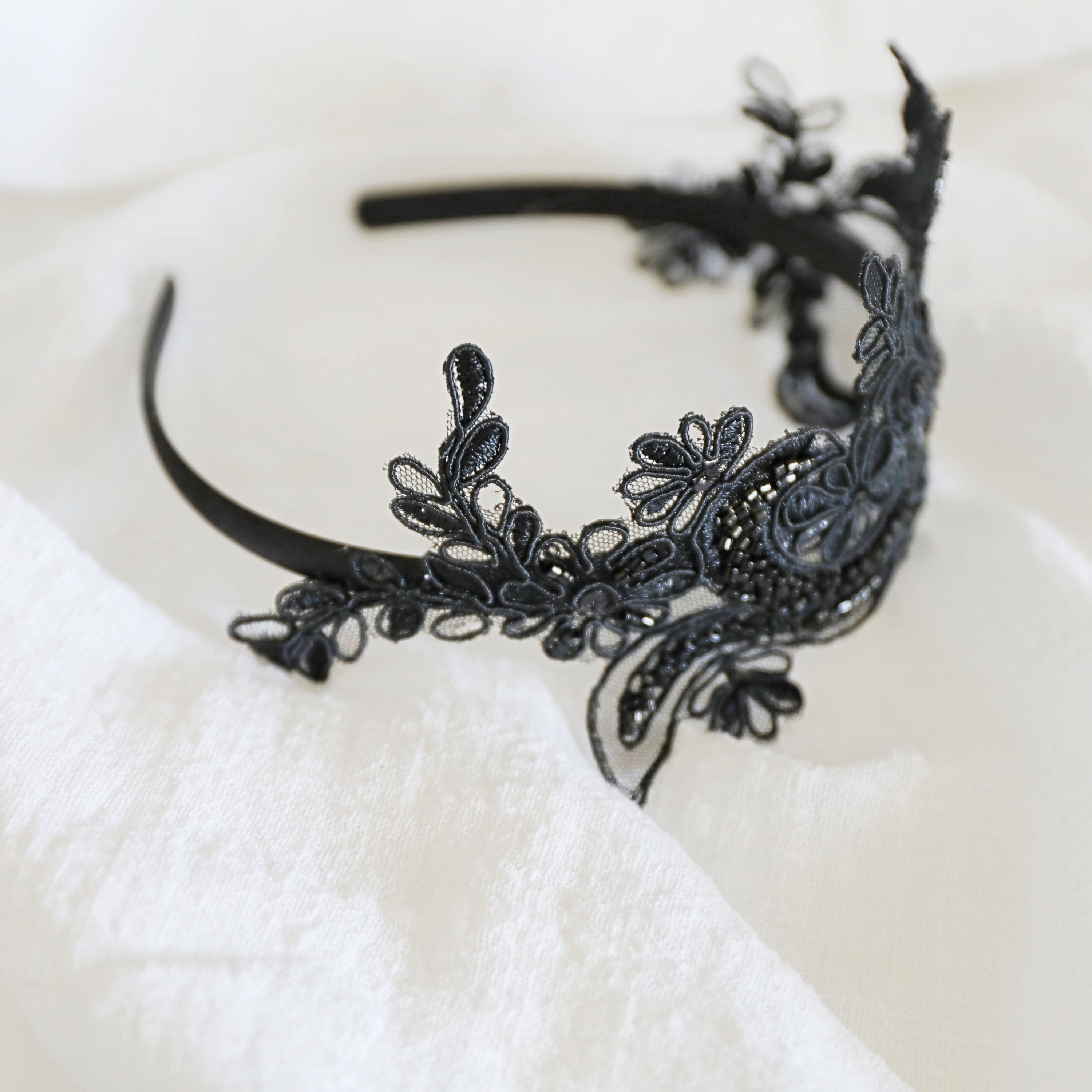 Black Beaded Lace Headband, Bridal Hair Accessory - Etsy
