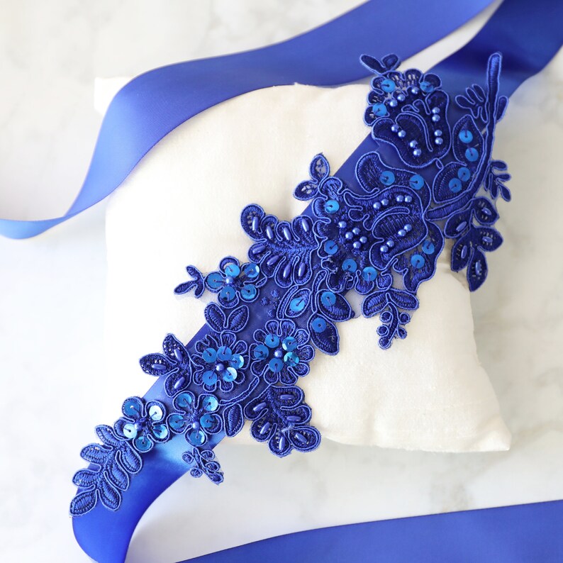 Royal Blue Beaded Lace Sash Blue Bridal Sash Bridesmaid - Etsy