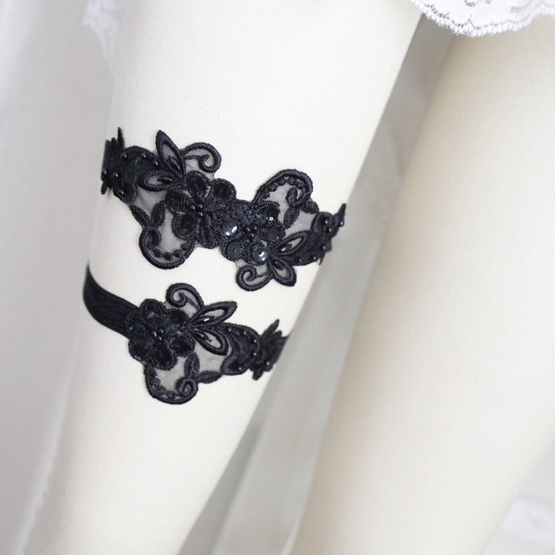 Black Wedding Garter Set Black Lace Wedding Garter Set Black - Etsy
