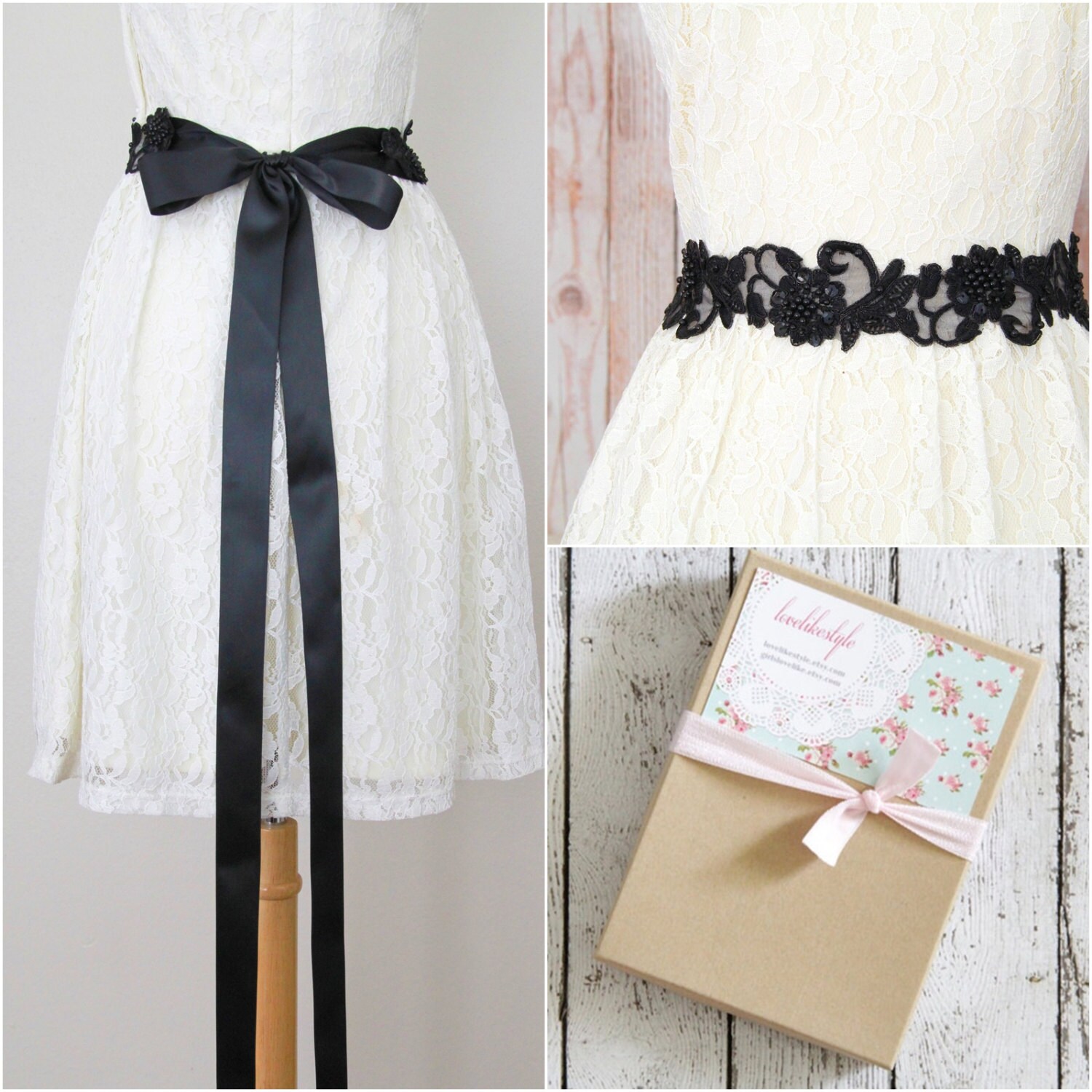 Black Beaded Lace Sash Bridal Sash Bridal Black Sash | Etsy