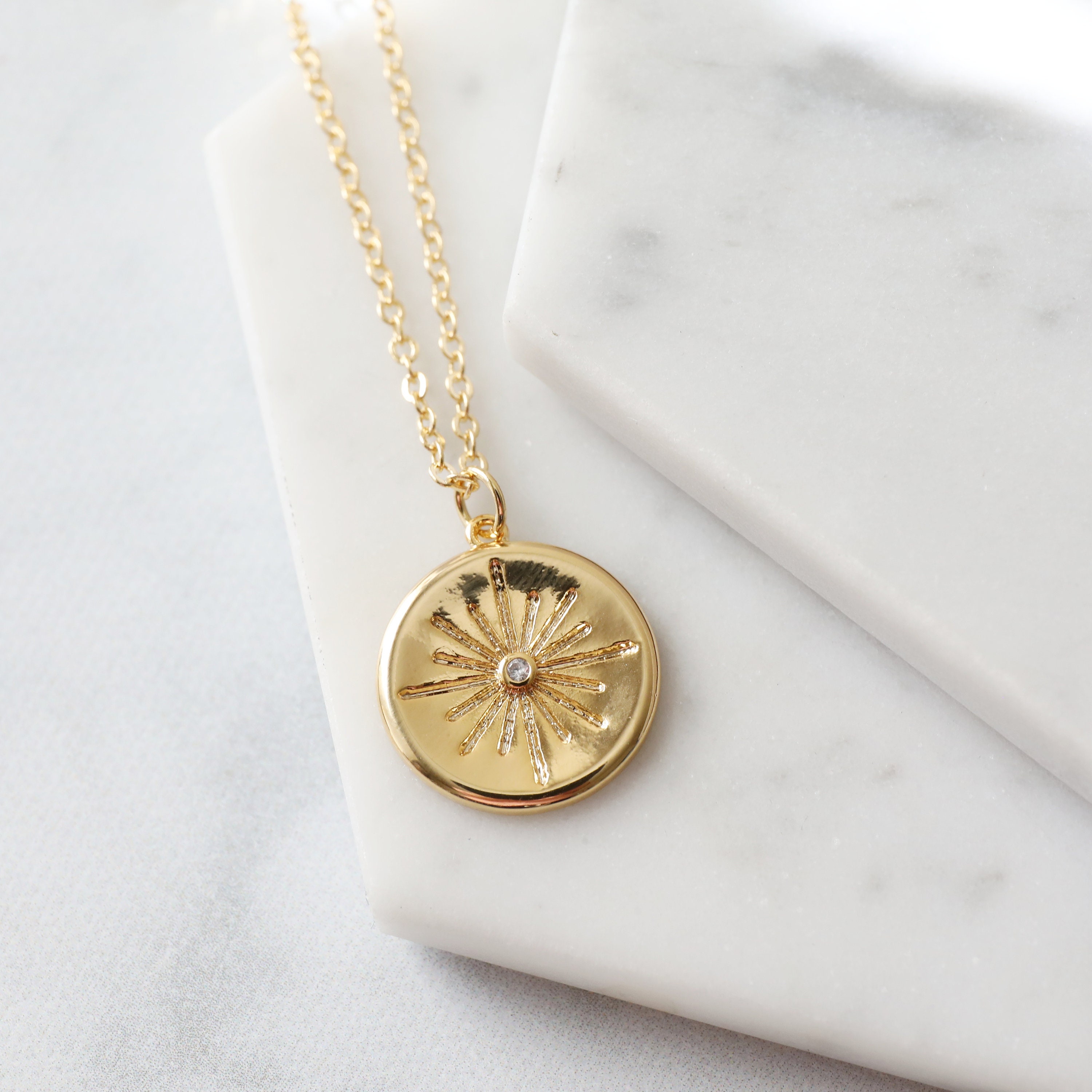 Gold Sun Coin Necklace Gold Sunburst Coin Necklace - Etsy Denmark