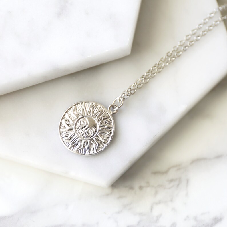 Silver Sun Coin Necklace Silver Sunburst Coin Necklace | Etsy