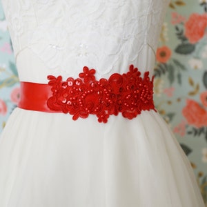 Red Beaded Lace Sash, Bridal Red Sash, Bridesmaid Sash, Flower Girl ...
