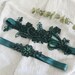 Wedding Garter Set, Dark Green Beaded Lace Garter, Hunter Green Garter ...