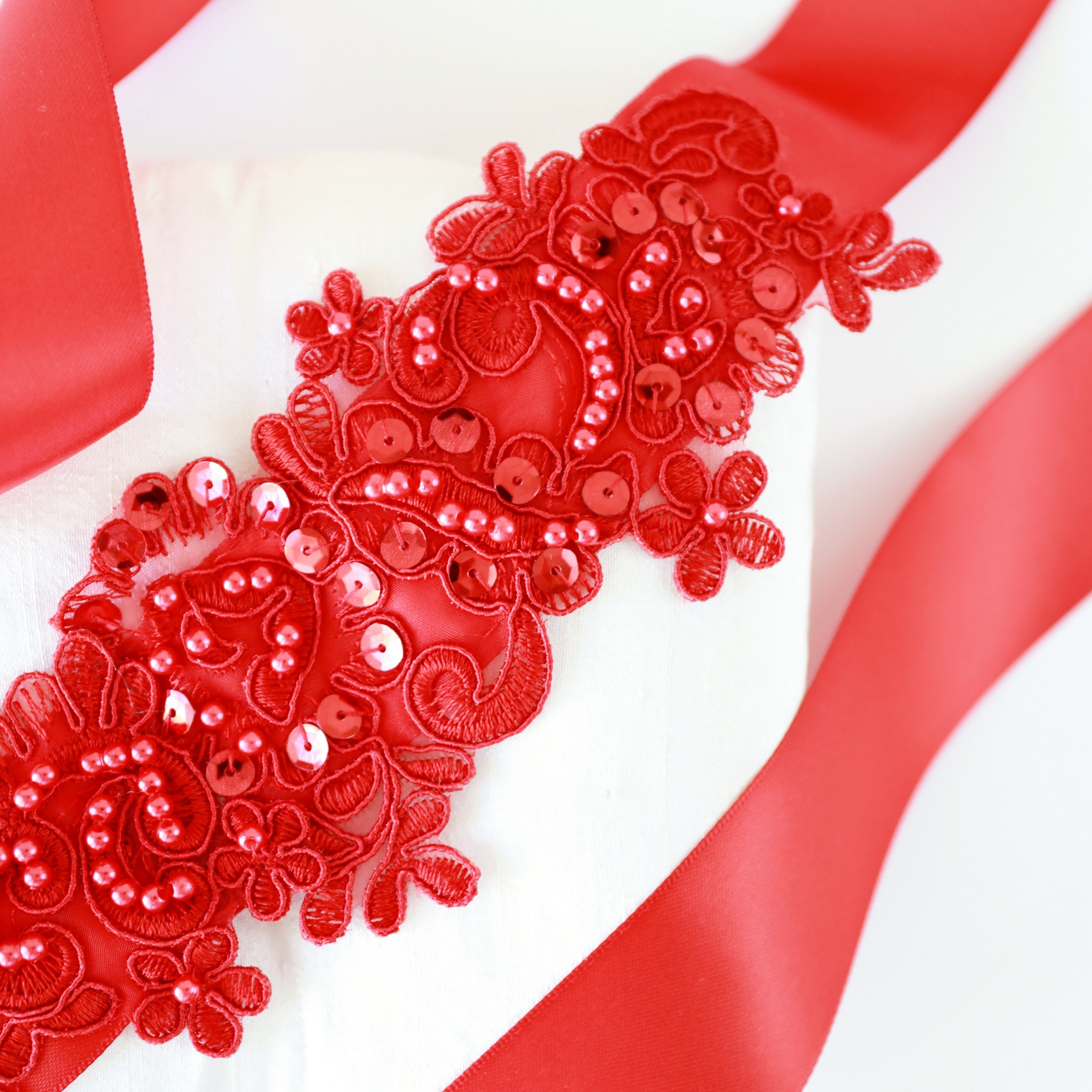 Red Beaded Lace Sash Bridal Red Sash Bridesmaid Sash Flower | Etsy