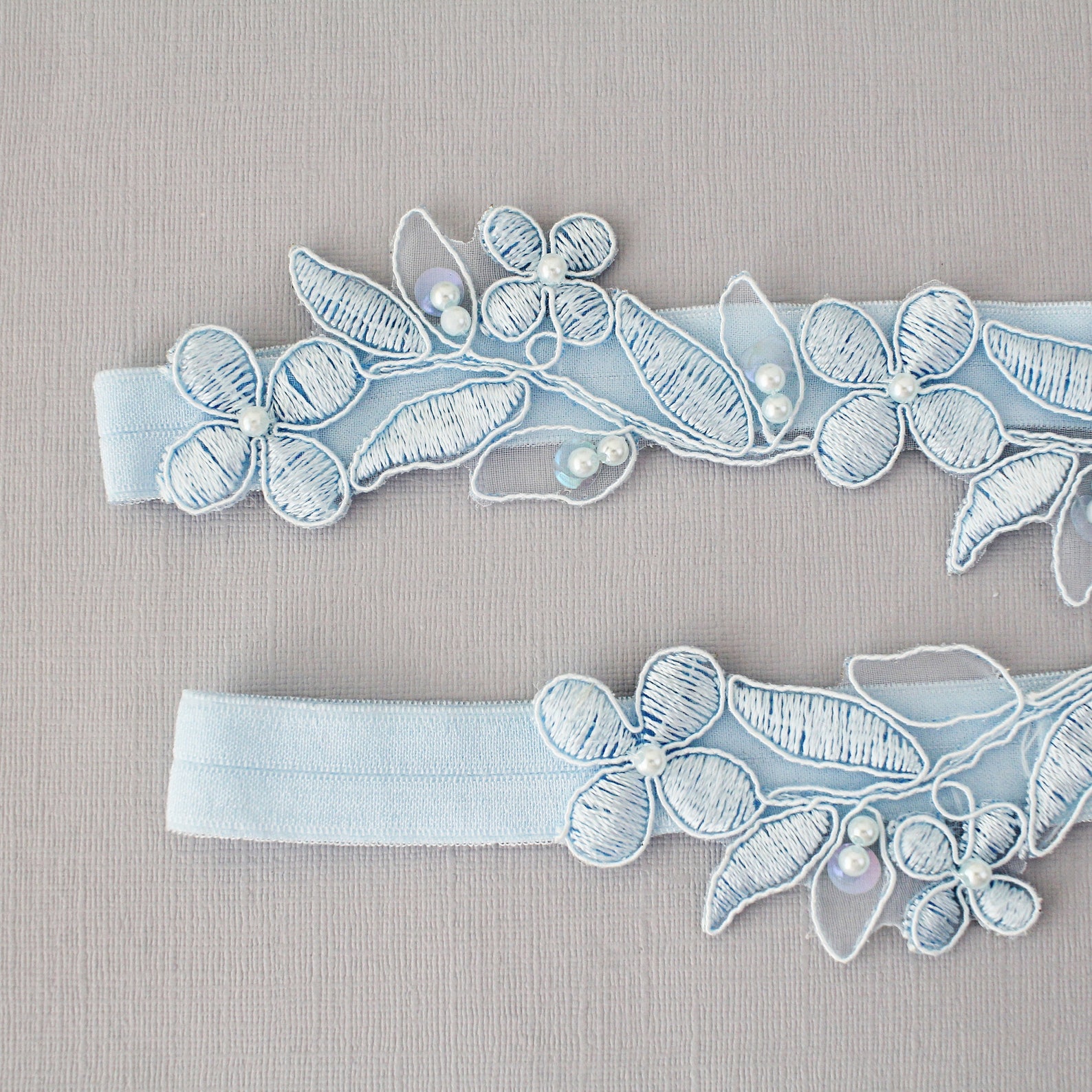 Light Blue Embroidery Flower Lace Wedding Garter Light Blue - Etsy